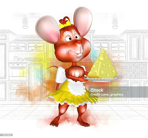 부엌의 양식에 일치시키는 내부의 배경에 치즈의 큰 조각 마우스 3 D 그림 0명에 대한 스톡 사진 및 기타 이미지 0명