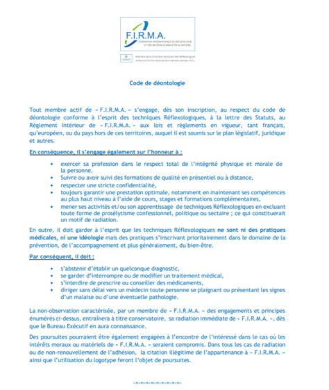 Chartes Et Code De Déontologie Réflexo Thérapie