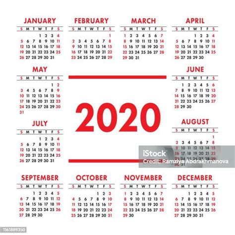 달력 2020 년 벡터 디자인 템플릿입니다 컬러잉 스퀘어 포켓 캘린더 주 시작 일 0명에 대한 스톡 벡터 아트 및 기타 이미지