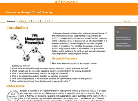 Ga Virtual Learning Ap Physics 1 Two Dimensional Kinematics Unit Plan