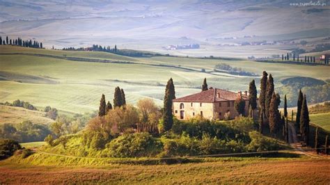 Toskania Włochy Pola Uprawne Domy Drogi Drzewa Tuscany