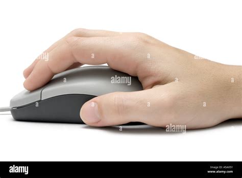 Using A Grey Computer Mouse Isolated On White Background Stock Photo Alamy