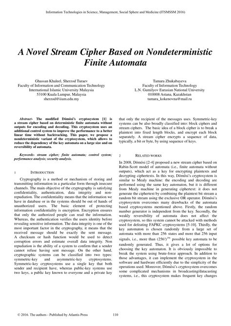 Pdf A Novel Stream Cipher Based On Nondeterministic Finite Automata