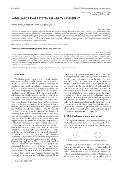 Pdf Modeling Of Power System Reliability Assessment