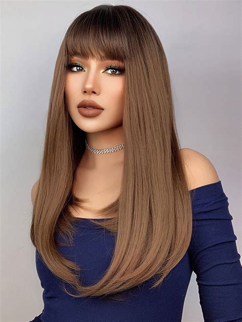 Long Straight Synthetic Wig With Bangs Wig Hairstyles Long Hair