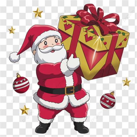 산타클로스 만화 캐릭터가 투명한 배경에 선물을 들고 있다 산타클로스 만화 캐릭터가 선물을 들고 있다 산타 클로스 만화 캐릭터