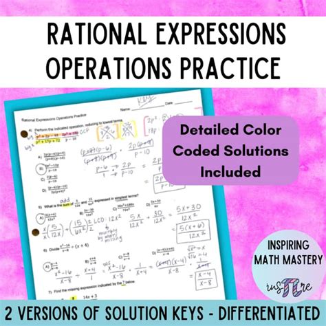 Rational Expressions Operations Add Subtract Multiply Divide Practice Ws