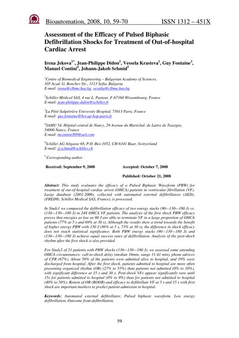 Pdf Assessment Of The Efficacy Of Pulsed Biphasic Defibrillation
