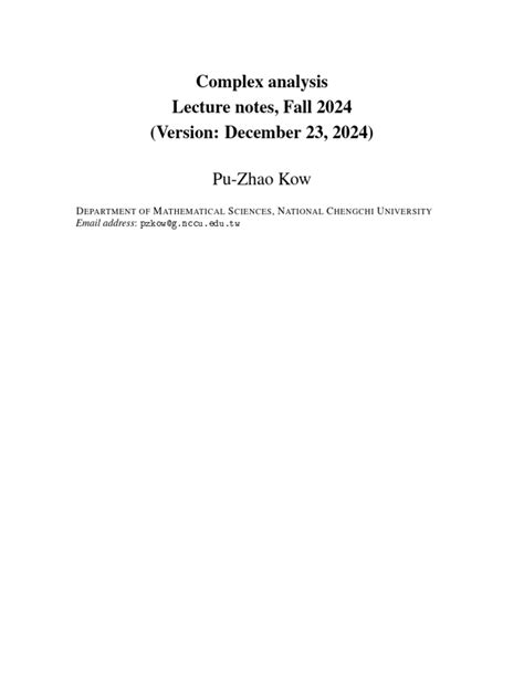 Ver1 Lecture Note Complex Analysis Pdf Complex Analysis Power Series