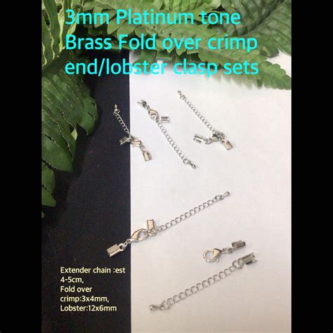 Mm Platinum Tone Brass Fold Over Crimp End Lobster Clasp Sets CraftEZOnline Arts And Crafts