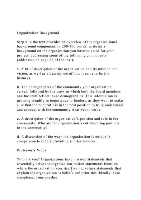 Organization Backgroundstep 9 In The Text Provides An Overvi Docx