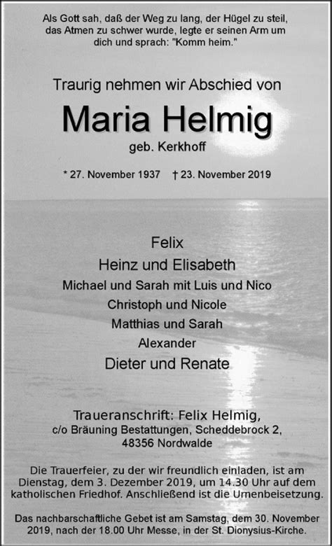 Traueranzeigen Von Maria Helmig Trauerms