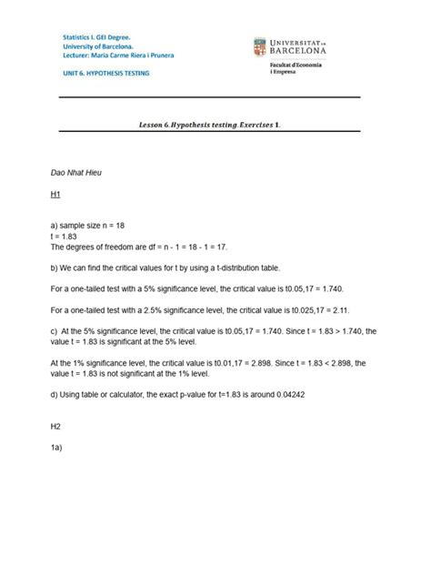 unit 6 hypothesis testing ex 1 pdf type i and type ii errors