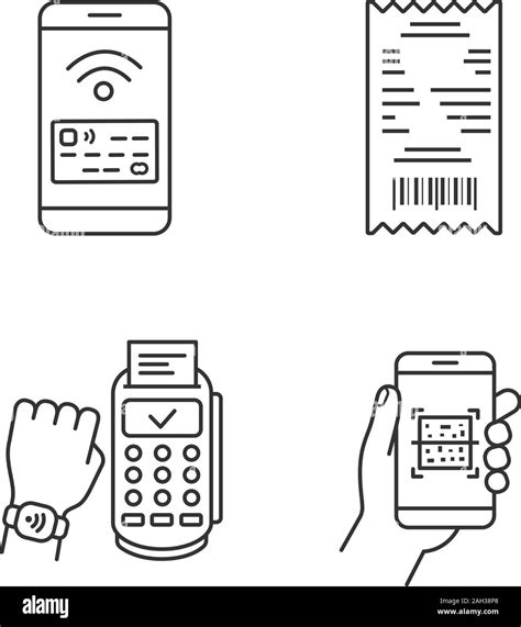 Nfc Payment Linear Icons Set Cash Receipt Qr Code Scanner Nfc Smartphone And Smartwatch Thin