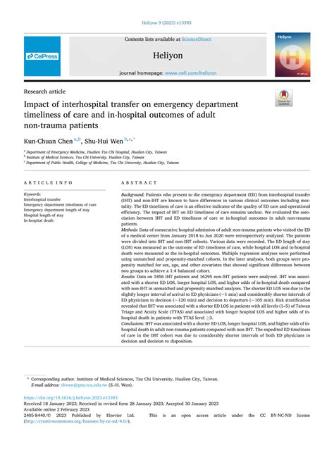 Pdf Impact Of Interhospital Transfer On Emergency Department Timeliness Of Care And In