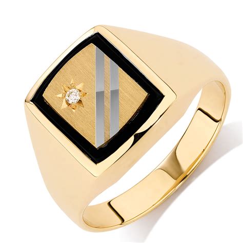 Men S Diamond Set Ring With Black Onyx In 10ct Yellow White Gold