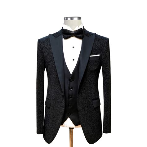Buy Black 3 Piece Glitter Tuxedo Free Shipping
