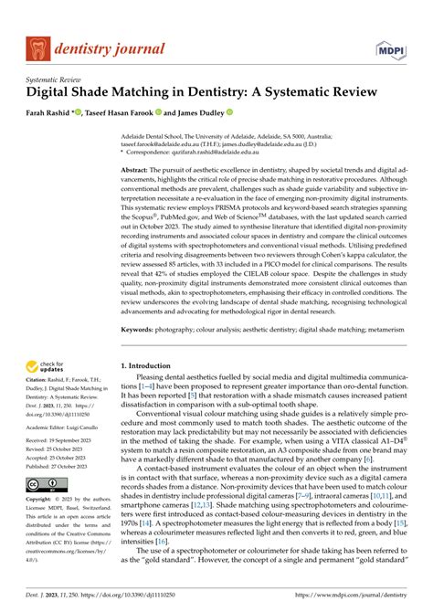 Pdf Digital Shade Matching In Dentistry A Systematic Review