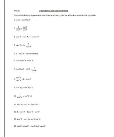 Trigonometric Identities Worksheet With Answers