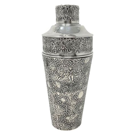 Large Antique Hawkes Glass And Sterling Silver Cocktail Shaker For Sale