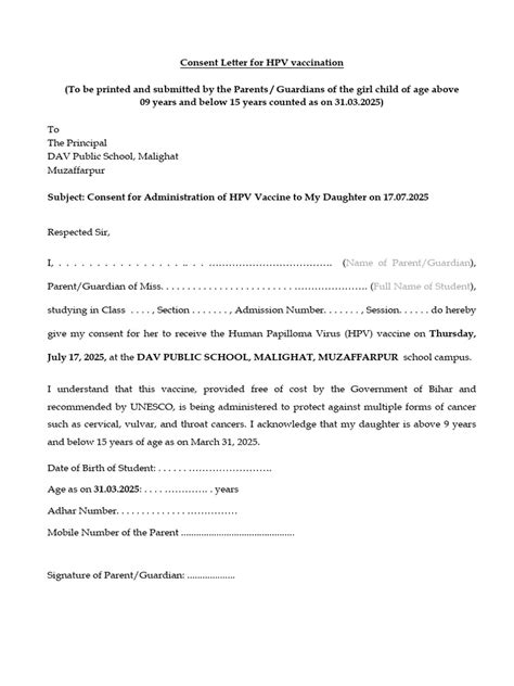 Consent Letter Format Hpv Vaccine Pdf