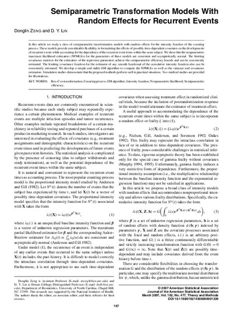 Pdf Semiparametric Transformation Models With Random Effects For