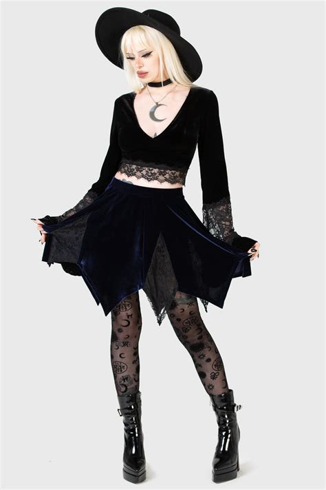 Lester Velvet Mini Skirt Blue Killstar
