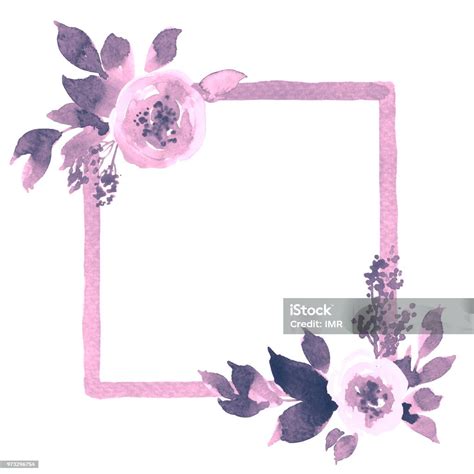 작 약 꽃 수채화 사각형 프레임입니다 손 그린 자주색에서 꽃 인사말 카드 0명에 대한 스톡 벡터 아트 및 기타 이미지 0명 구도 그림 그리기 Istock