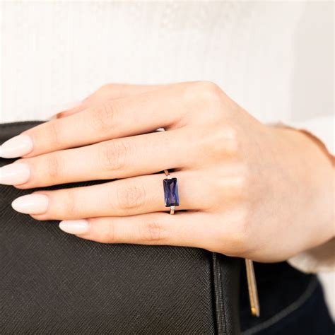 Sterling Silver Tanzanite Colour Rectangular Zirconia Ring Shiels Jewellers