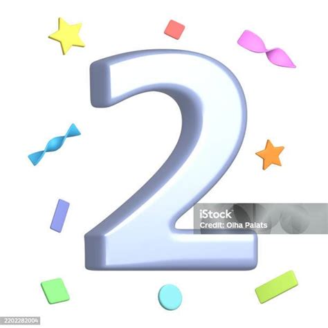 배경에 색종이 조각이 있는 은색 숫자 2 인사말 카드 배너 전단지 엽서 생일 축하 디자인에 적합합니다 3d 렌더링 3차원 형태에 대한 스톡 사진 및 기타 이미지 Istock