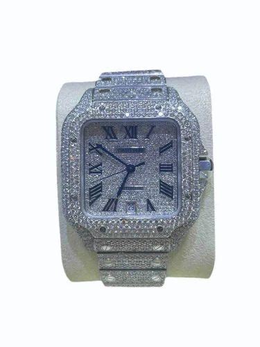 Artificial Diamonds Round 41mm Bust Down Cartier Diamond Watch At Rs