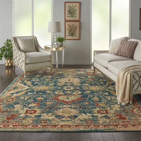 Nourison Traditional Vintage Persian Bordered Teal Blue Area Rug