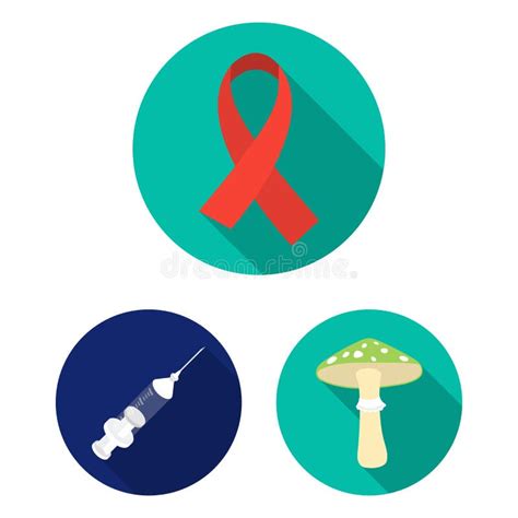 Drug Addiction And Attributes Flat Icons In Set Collection For Design
