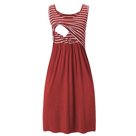 Djskiyers Womens Maternity Dresses Striped Patchwork Nursing Dress