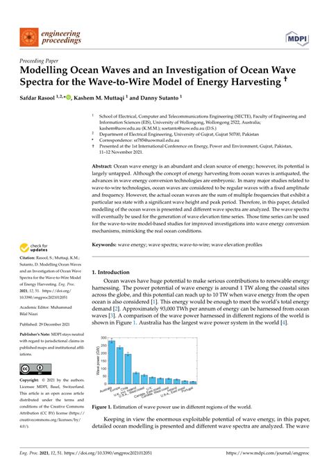 Pdf Modelling Ocean Waves And An Investigation Of Ocean Wave Spectra For The Wave To Wire