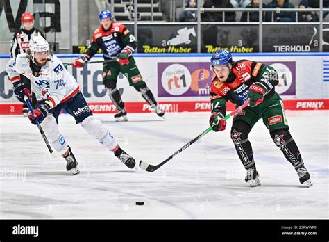 Augsburg Deutschland 16th Feb 2025 Im Duell Ryan Macinnis Adler Mannheim 74 Und D J