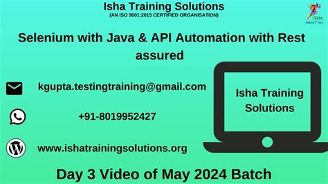 Selenium With Java Day 3 Video On 23rd May 2024call Or Whatsapp Us On 91 8019952427 To Enroll