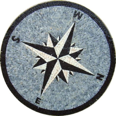 32 Handmade Compass Rose Marble Mosaic Medallion Nautical Art Tile For Blue Pool And Living