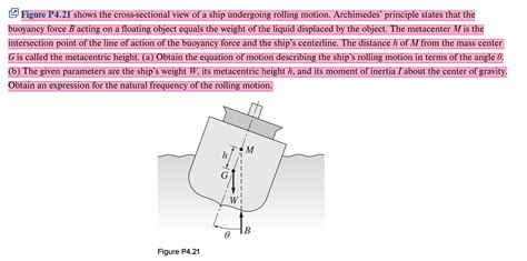 Solved L Figure P421 Shows The Cross Sectional View Of A Ship Course Hero
