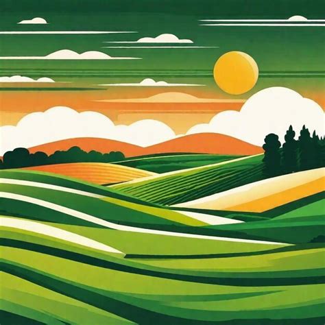 Sunset Over Lush Green Fields Premium AI Generated Image