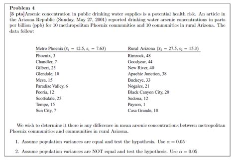 Solved 3 Pts Arsenic Concentration In Public Drinking Water Chegg