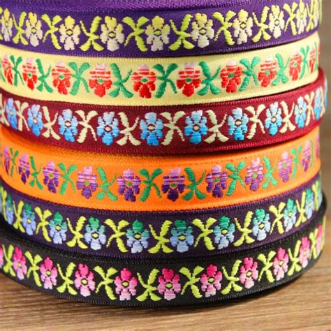12cm Embroidered Flower Ribbon Lace Woven Label Jacquard Ribbons