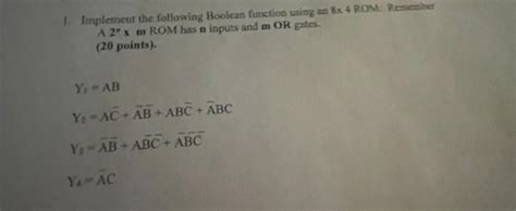 Solved Solve Quick 1 Implement The Following Boolean Function Using