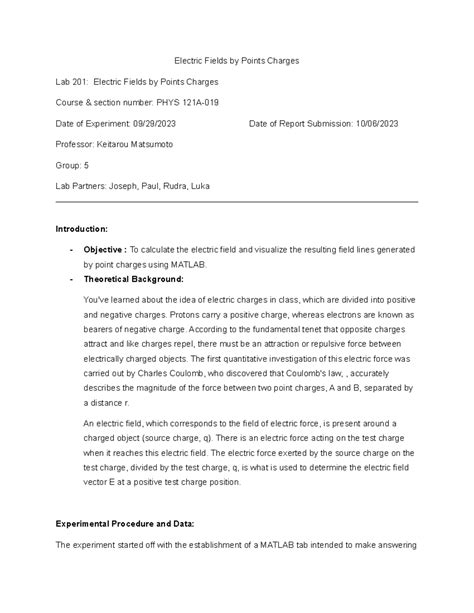 Rudra Patel Lab 201 Lab 201 For Physics Ii Lab Electric Fields By