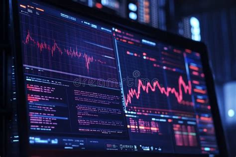 Intense Red Stock Market Data On A Computer Screen At Night Stock