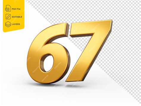 Premium Psd Gold Number 67 Sixty Seven Isolated White Background Shiny 3d Number 67 Made Of