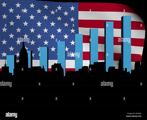 Midtown Manhattan Skyline And Graph Over American Flag Illustration