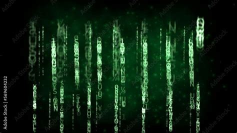special effect in the form of falling green symbols and hieroglyphs in