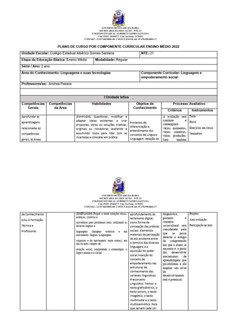 Plano De Curso Empoderamento Social Pdf Aprendizado Criatividade