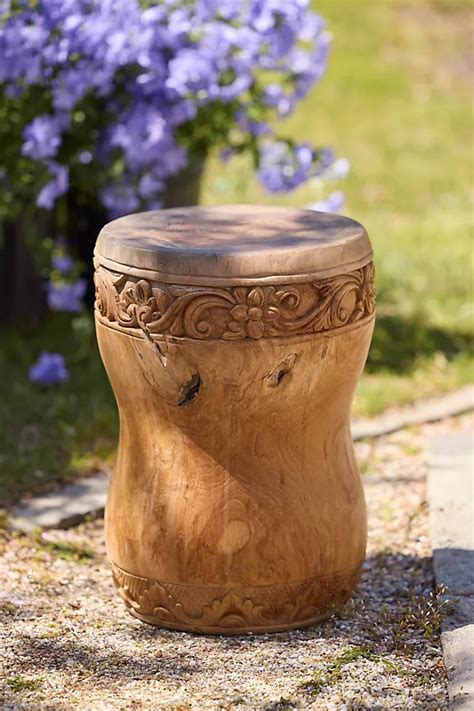 Carved Teak Stool Anthropologie